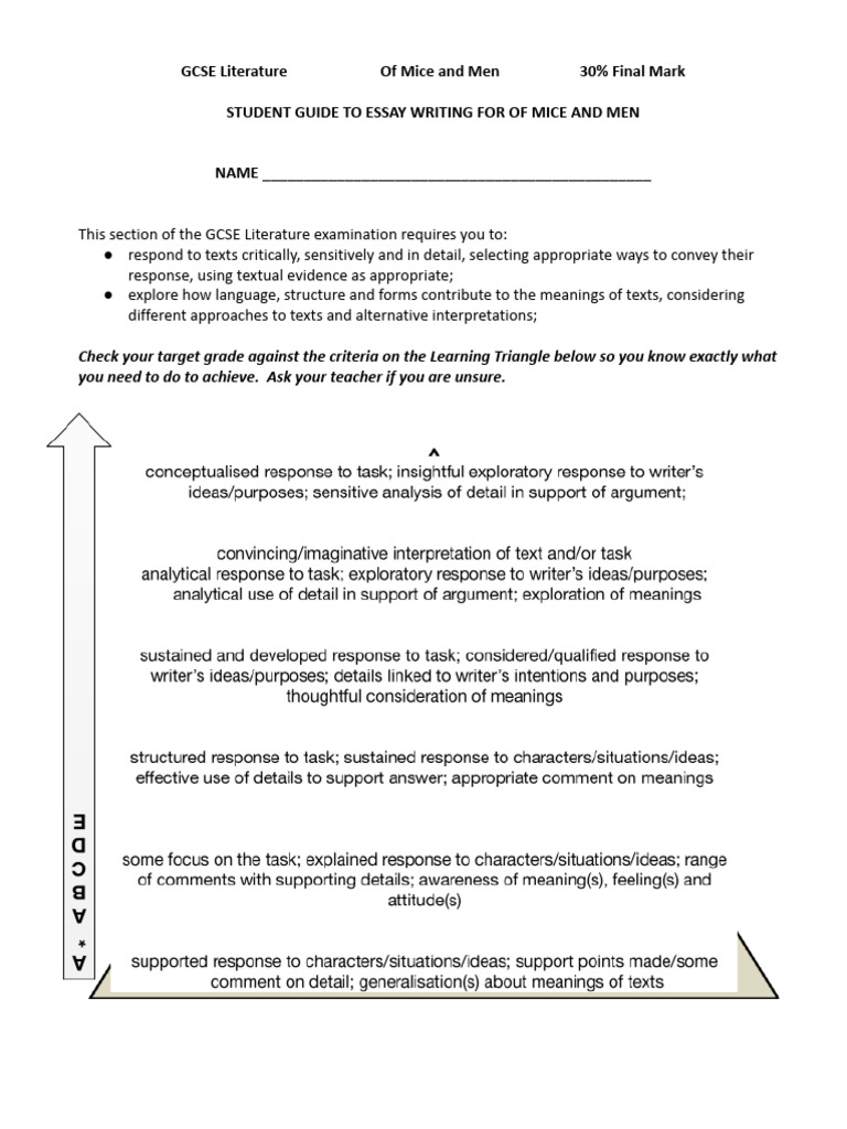 Of_Mice_and_Men_Student_Essay_Writing_Booklet | PDF