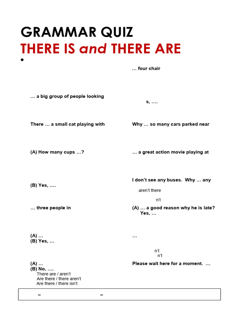 There Is vs. There Are Quiz | PDF