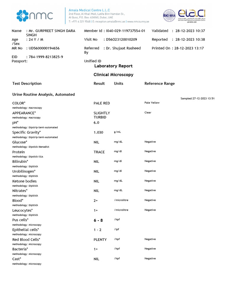 Urine Test Results for Patient | PDF | Medical Specialties