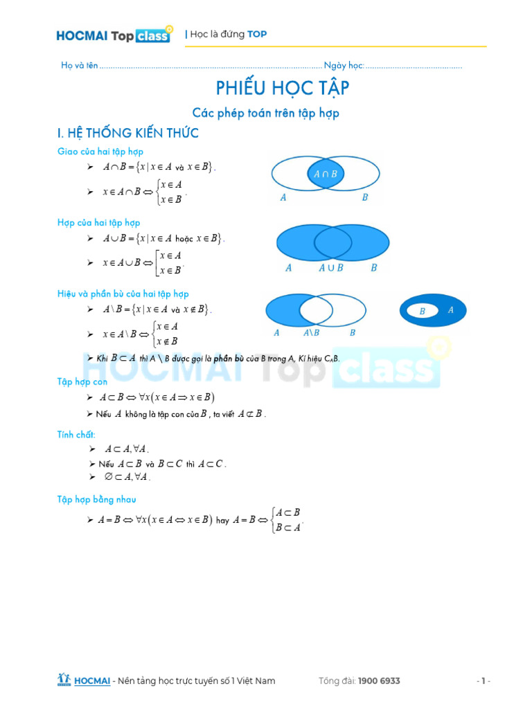 Topclass_Phieu_hoc_tap_B2_Cac_phep_toan_tren_tap_hop_A1 | PDF