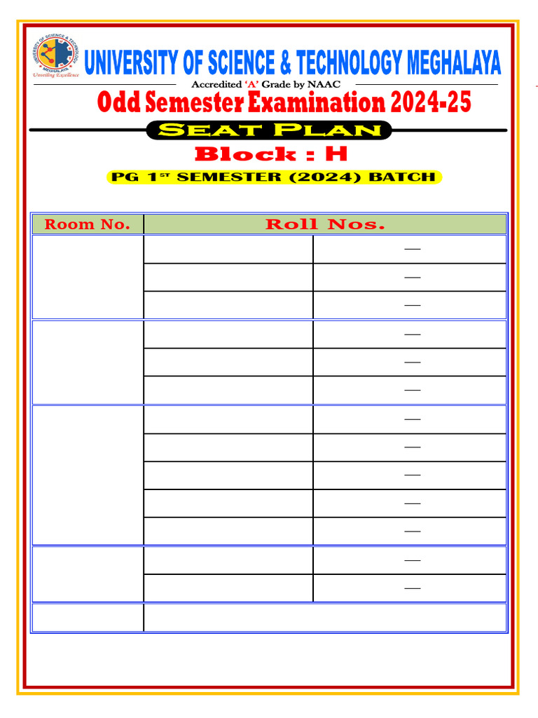 Block - H, PG 1st Sem Seat Plan 2024-25 | PDF