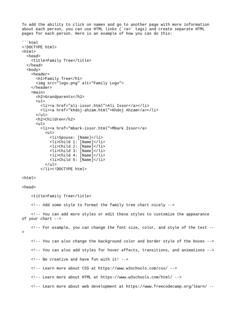 Interactive Family Tree Guide | PDF | Hypertext | Html