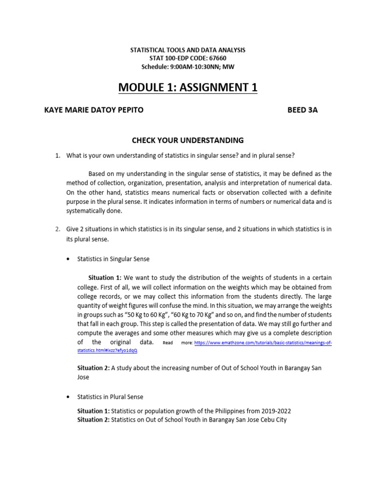 Stat 100 - 67660 - Module 1-Assignment 1 | PDF