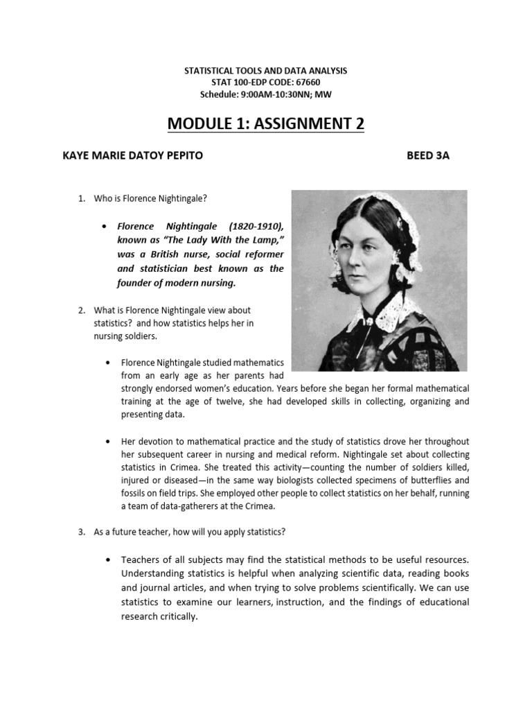 Stat 100 - 67660 - Module 1-Assignment 2 | PDF | Statistics | Florence Nightingale