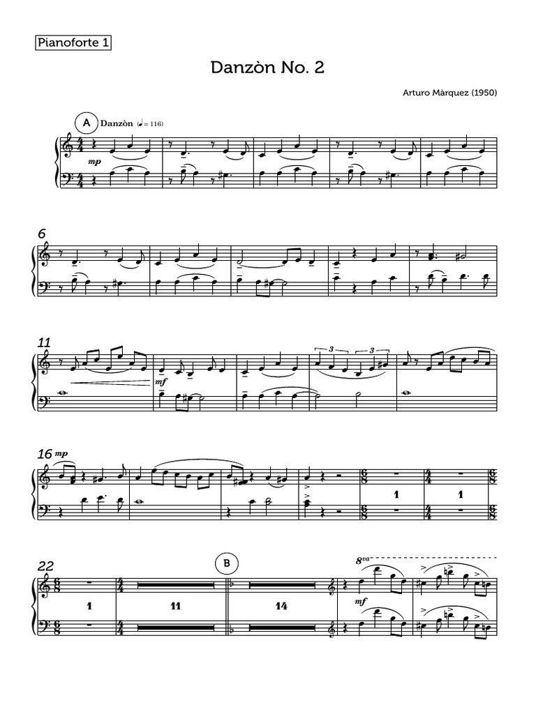 Danzòn No. 2 - Pianoforte 1 | PDF