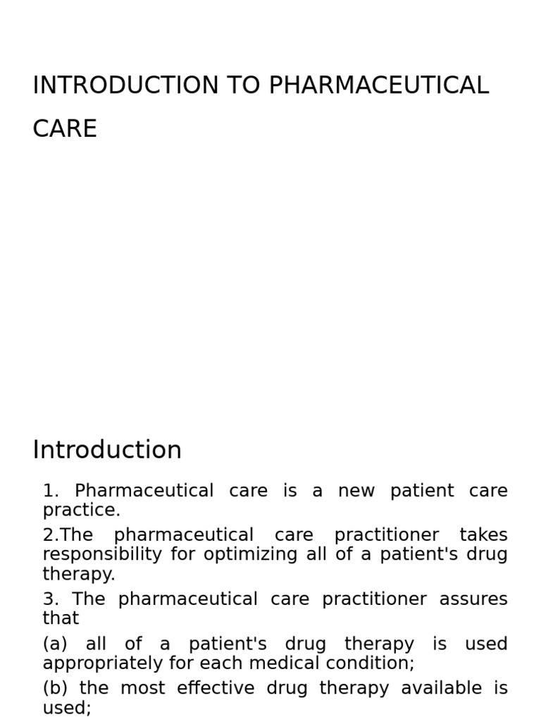 Introduction to Pharmaceutical Care | PDF | Pharmacy | Physician