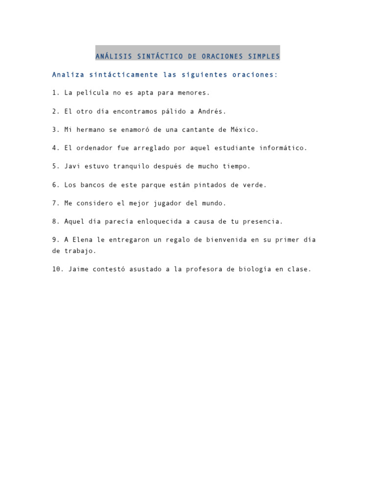 Análisis Sintáctico de Oraciones Simples 1 | PDF