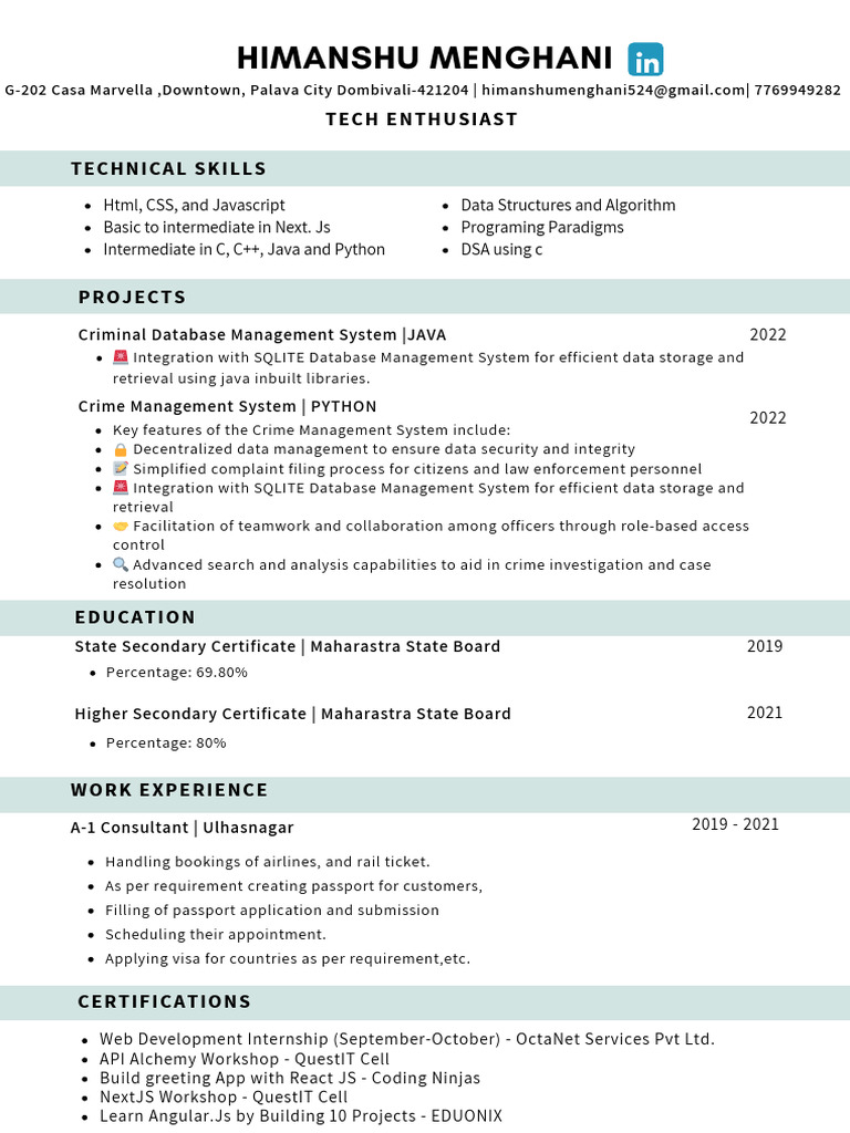 Himanshu Menghani Resume | PDF | Web Development | Databases