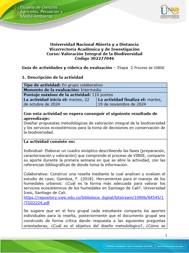 Actividad de Evaluación VIBSE en Biodiversidad | PDF | Plagio | Evaluación