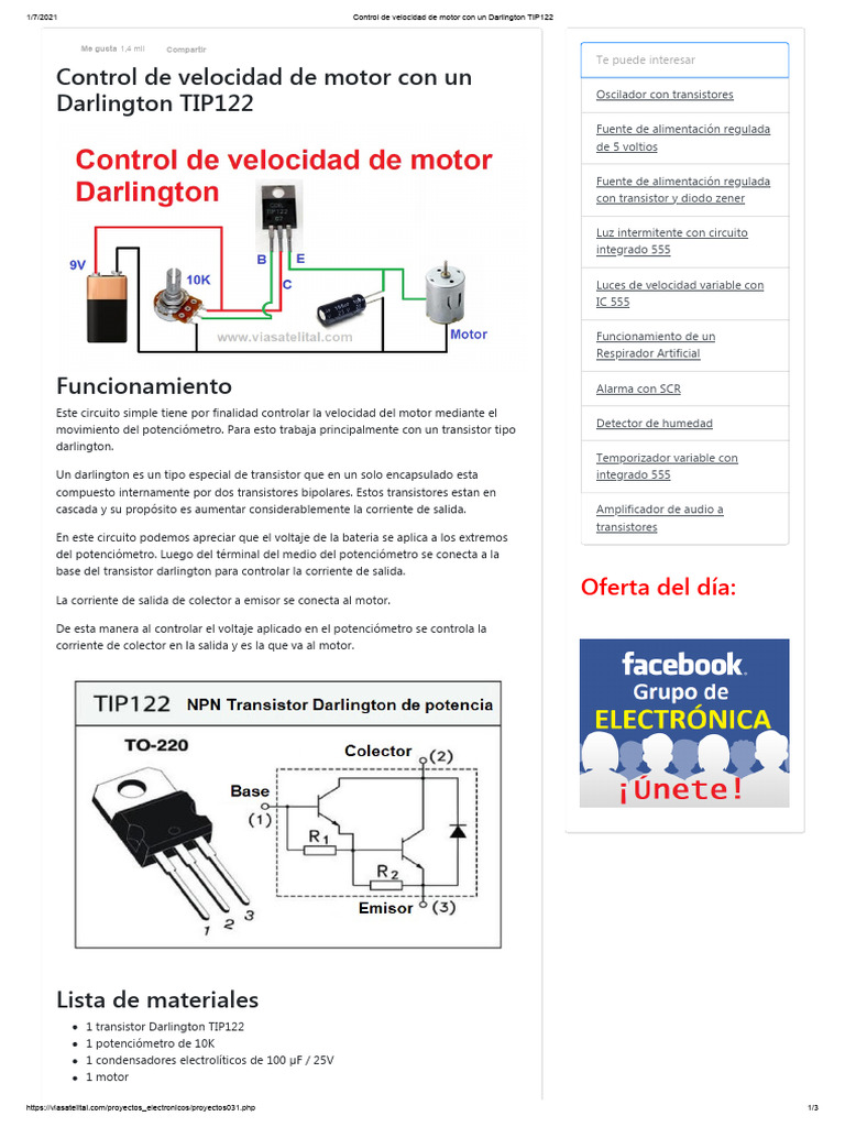 Control de motor con Darlington TIP122 | PDF | Transistor | Fuente de ...