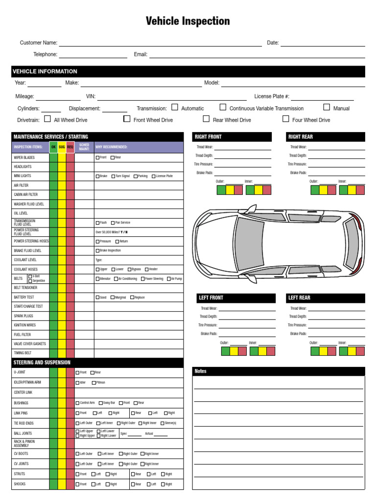 Inspection Form | PDF | Steering | Brake
