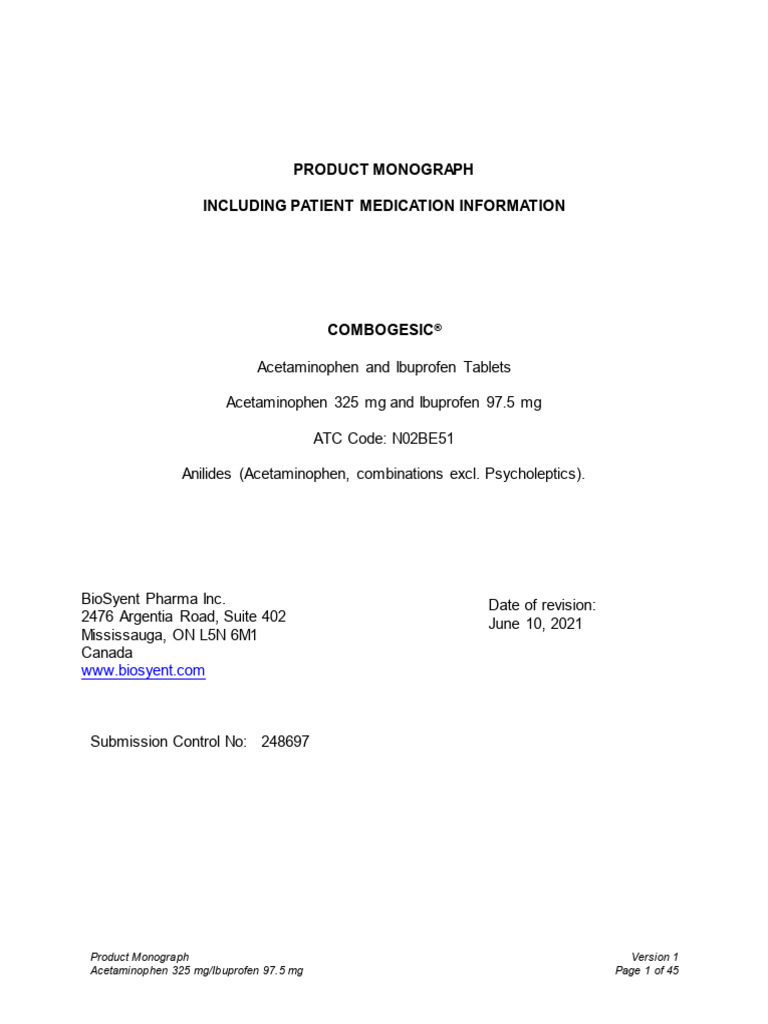Product Monograph Including Patient Medication Information | PDF ...