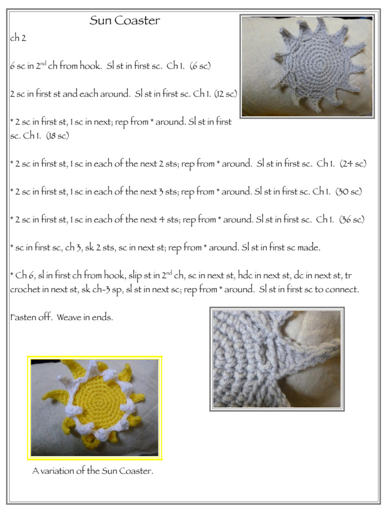 Sun Coaster Pattern | PDF