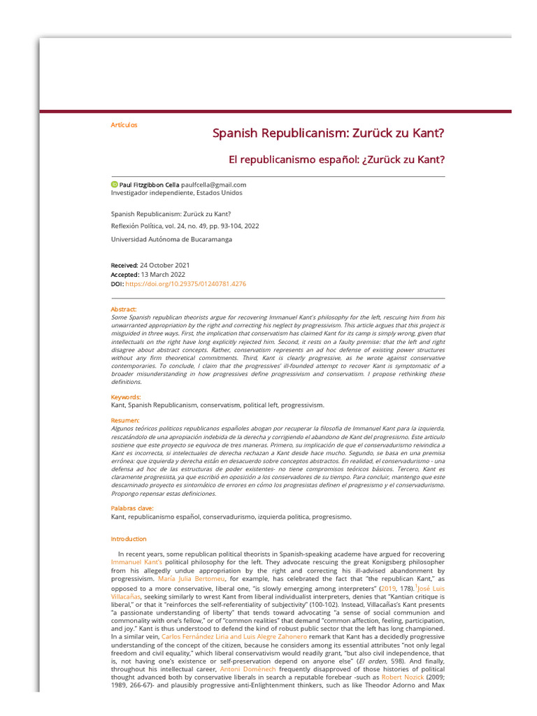 Spanish Republicanism and Kant's Philosophy | PDF | Immanuel Kant ...