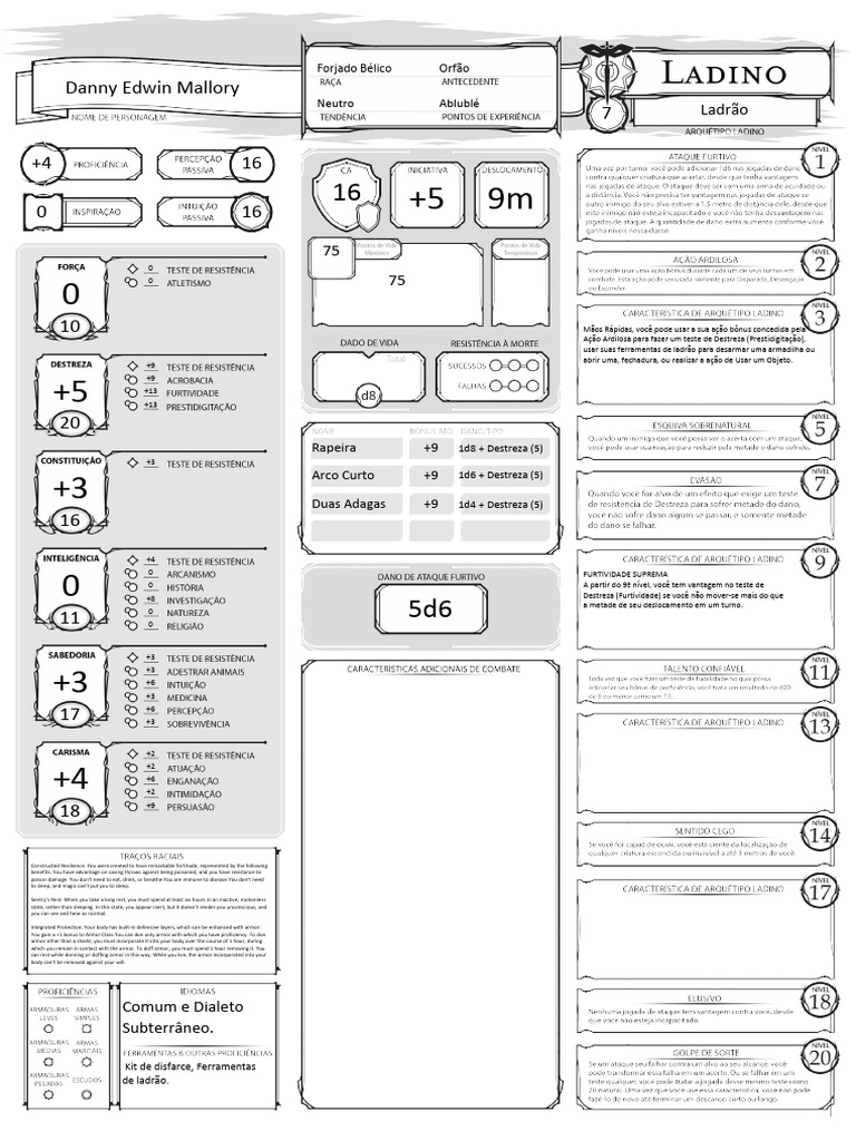Ficha DD - Danny E. Mallory Lvl10 | PDF | Poderes mitológicos