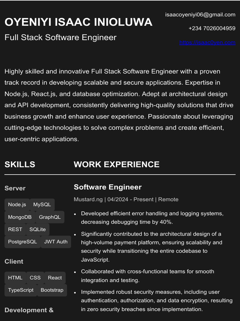 Oyeniyi Isaac Inioluwa Resume | PDF | Software | Computing