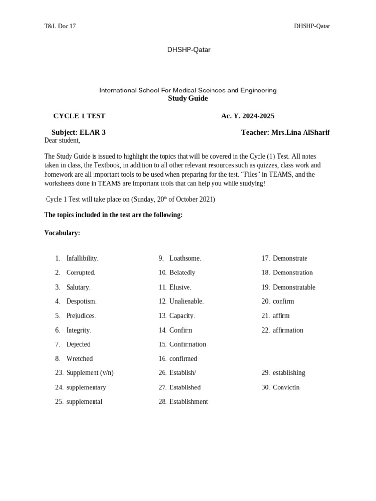 Study Guide-Cycle1 Test 1 - ELAR 3 2024-2025 | PDF | Sentence ...