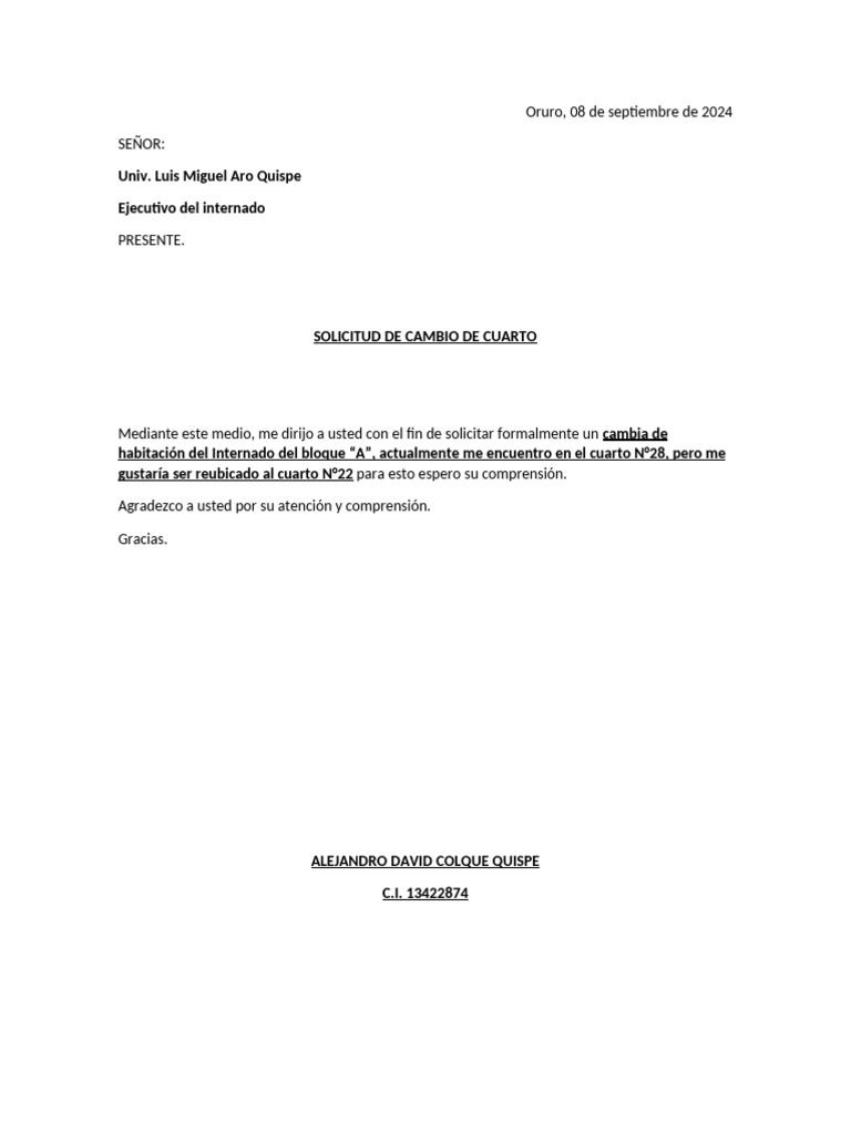 Carta Internado | PDF