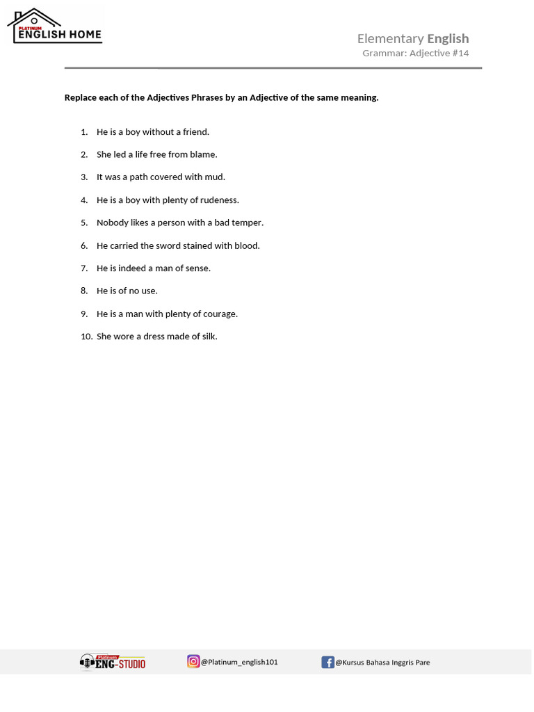 Adjective 14 - adjective phrase | PDF