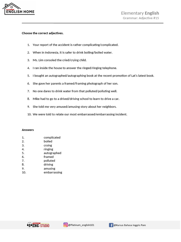 Adjective 15 - Present or Past Participle | PDF