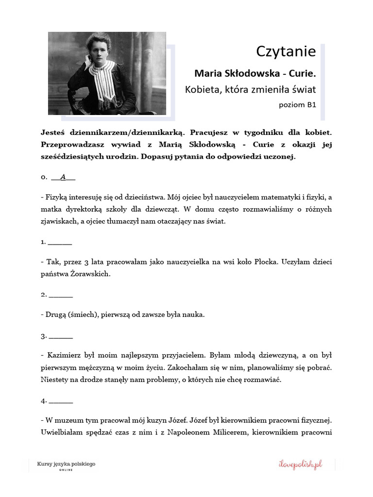 Maria Sklodowska Curie Cw2 Jsyjduky | PDF