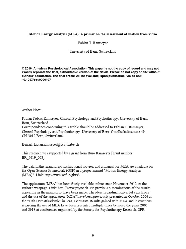 Ramseyer JCP MEA Special Issue 2020 | PDF | Psychotherapy | Synchronization