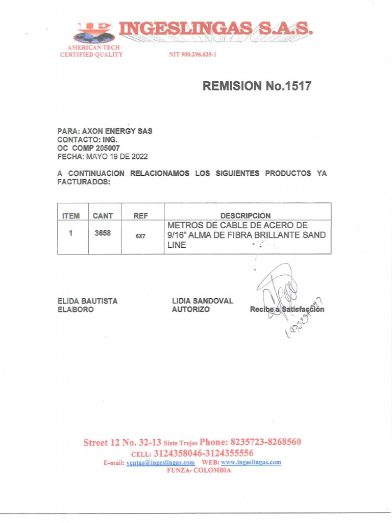 01 Certificado Cable Swabo | PDF