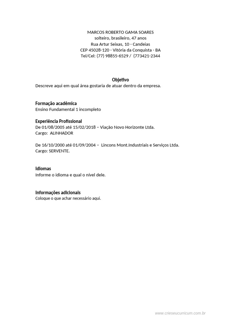 Modelo Curriculum Vitae Simples | PDF