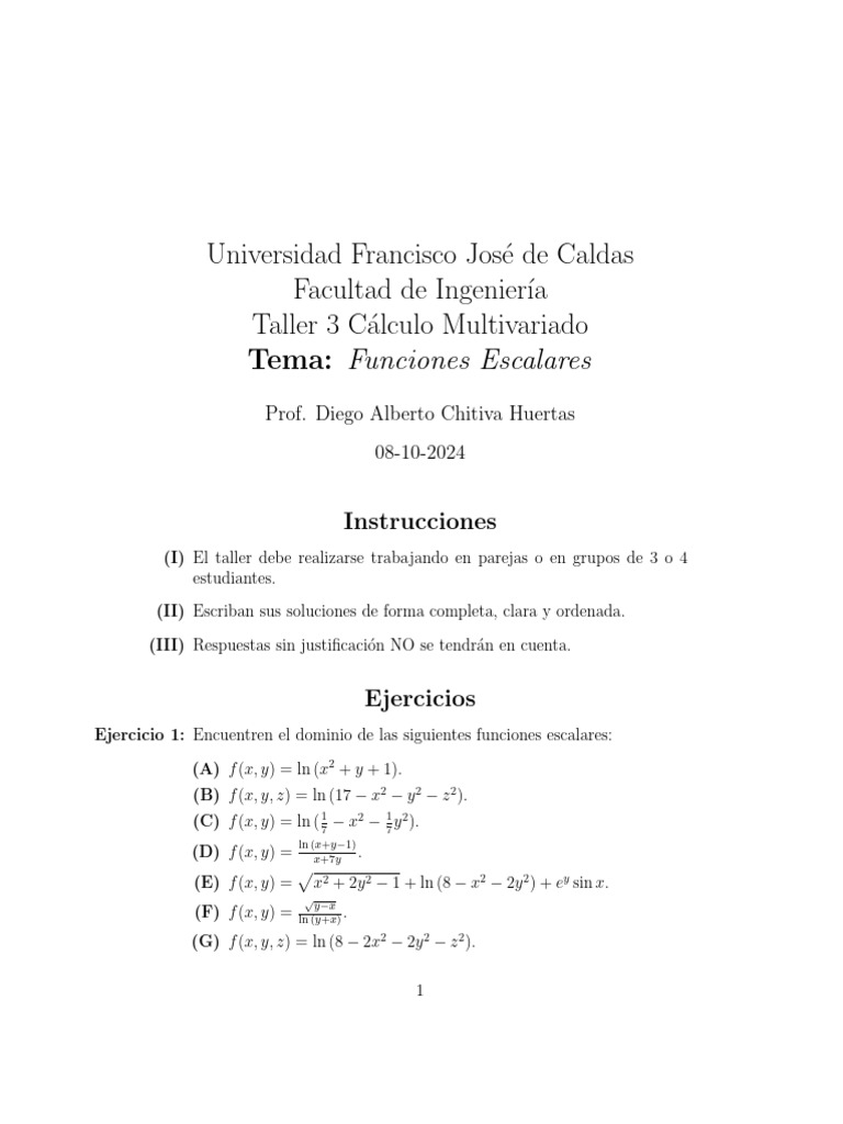 Taller 3 Cálculo Multivariado 2024 2 | PDF | Análisis matemático ...