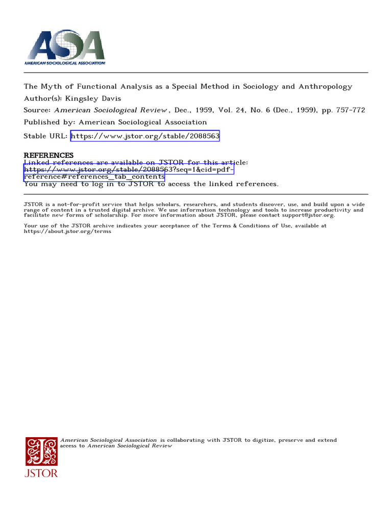 ASR 1959 The Myth of Functionalism in Anthropology and Sociology | PDF ...