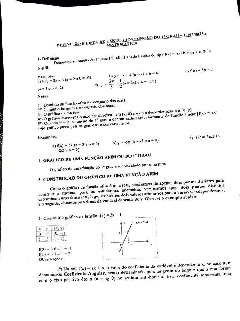 Funçoes Afim Definicao e Exercicio 12-08 | PDF | Função (Matemática ...