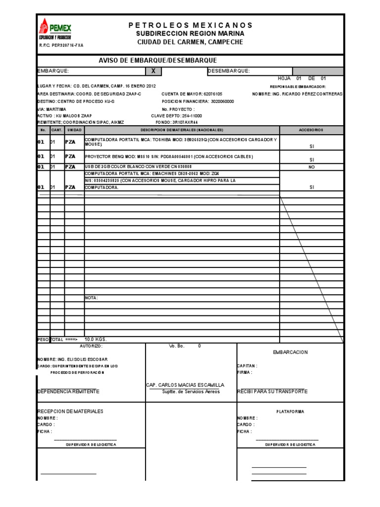 Aviso de Embarque Eqp Arpc