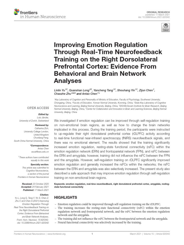 Improving Emotion Regulation Through Real-Time Neurofeedback Training ...