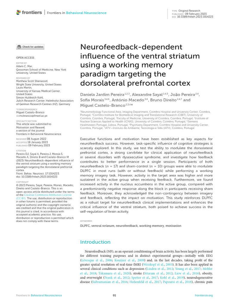 Neurofeedback-dependent influence of the ventral striatum using a working memory paradigm ...