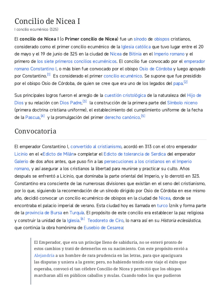 Concilio de Nicea I - Wikipedia, La Enciclopedia Libre | PDF ...