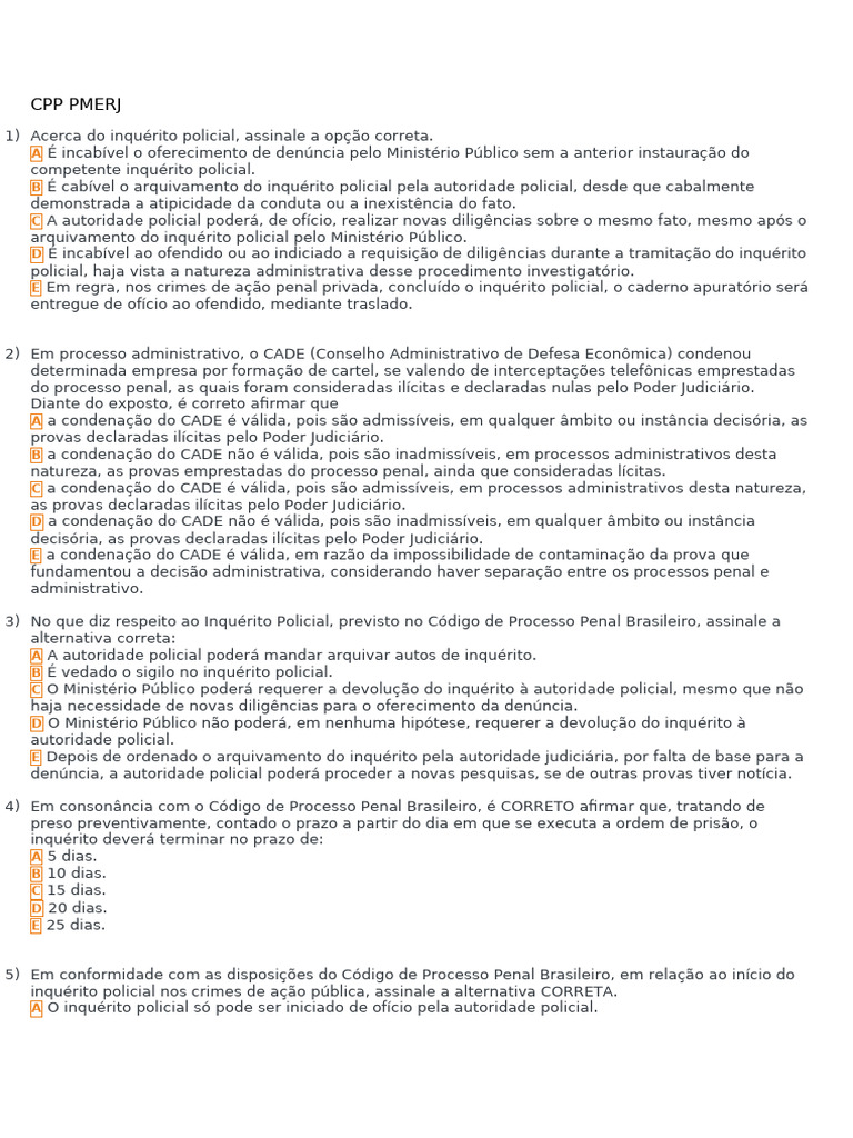 CPP PMERJ Parte 1 Quinta Parte 2 Domingo | PDF | Polícia | Prova (jurídico)
