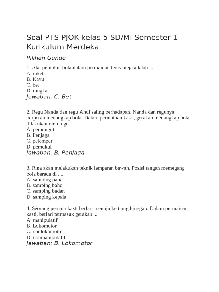 Pts PJOK Kelas 5 SMT 1 | PDF