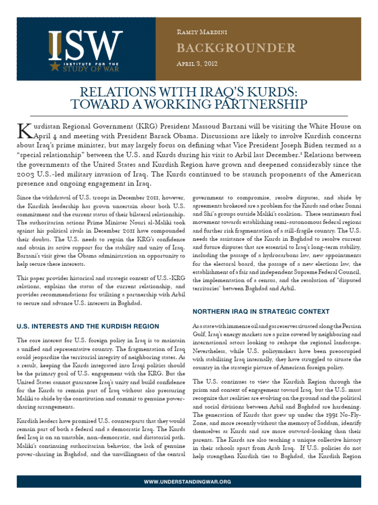 Backgrounder RelationswithKurds 0 | PDF | Iraqi Kurdistan | World Politics