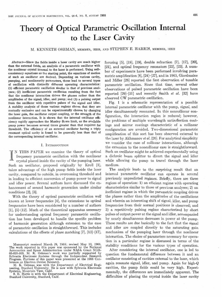OPO Inside Laser Cavity | PDF | Nonlinear Optics | Laser