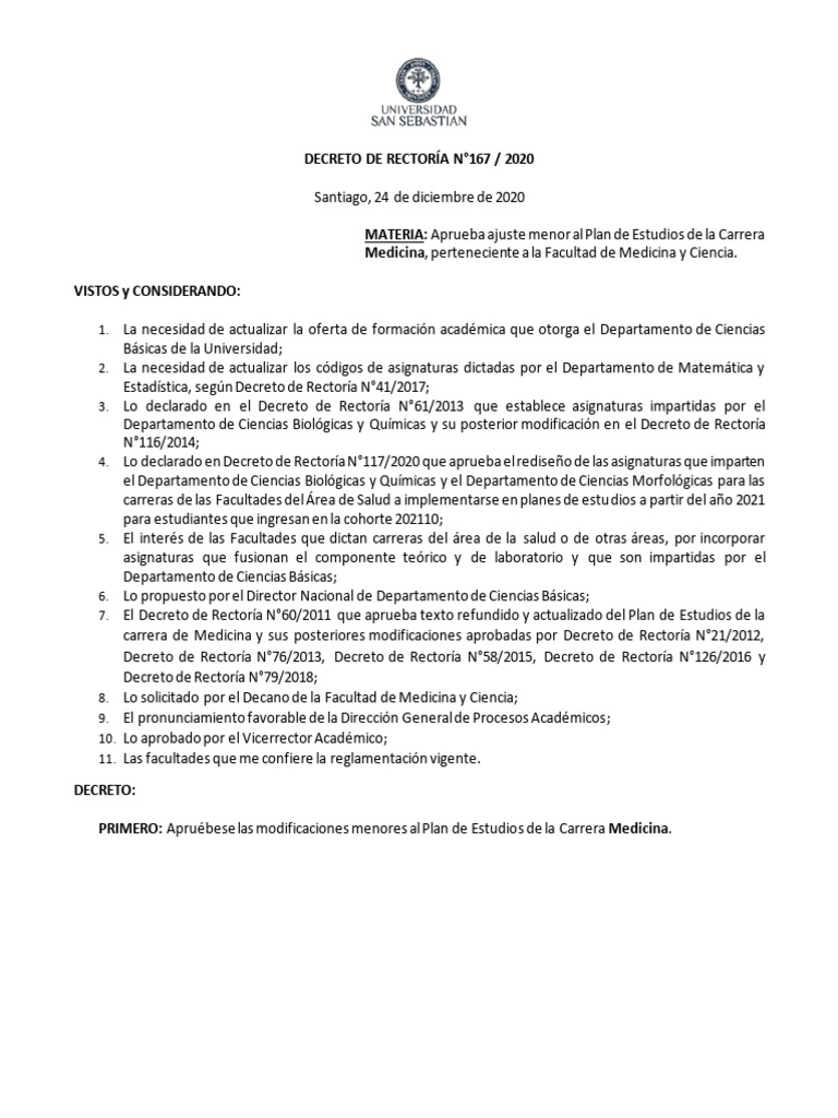 DR 167-2020 Ajuste Menor Medicina | PDF | Biología | Medicina