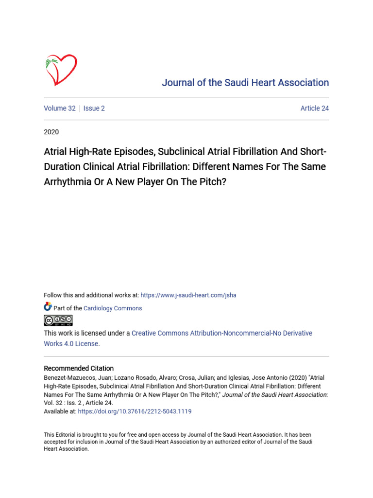 Atrial High-Rate Episodes Subclinical Atrial Fibrillation and SH | PDF ...
