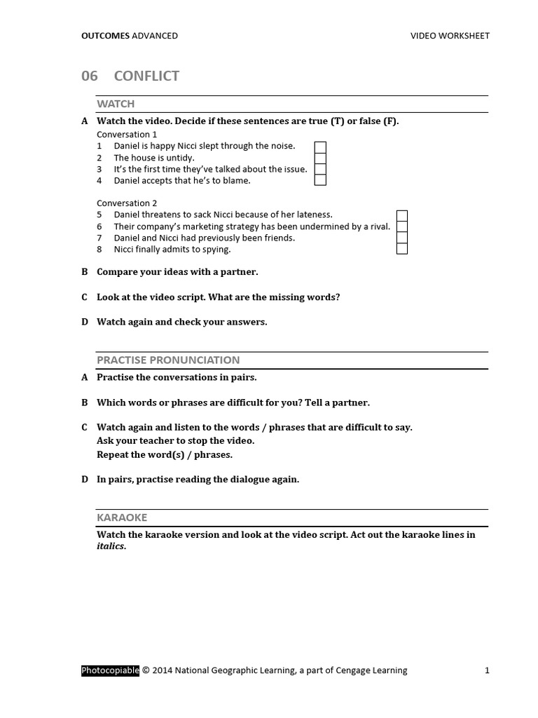 Video Worksheet on Conflict Resolution | PDF