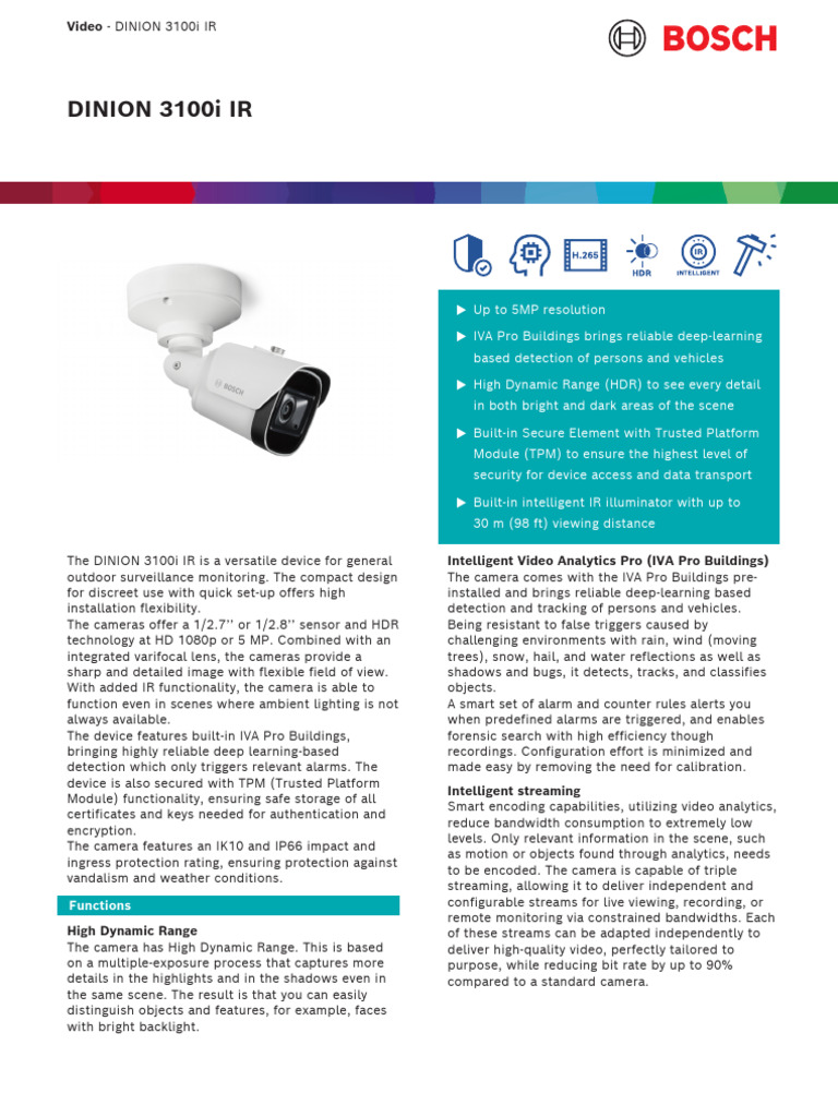 DINION 3100i IR Data Sheet enUS 120604864011 | PDF | Camera Lens | Camera