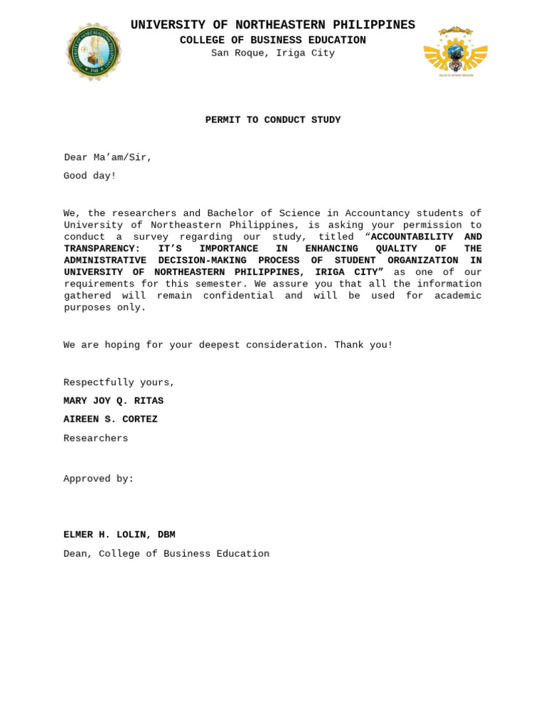 Permit To Conduct The Survey | PDF