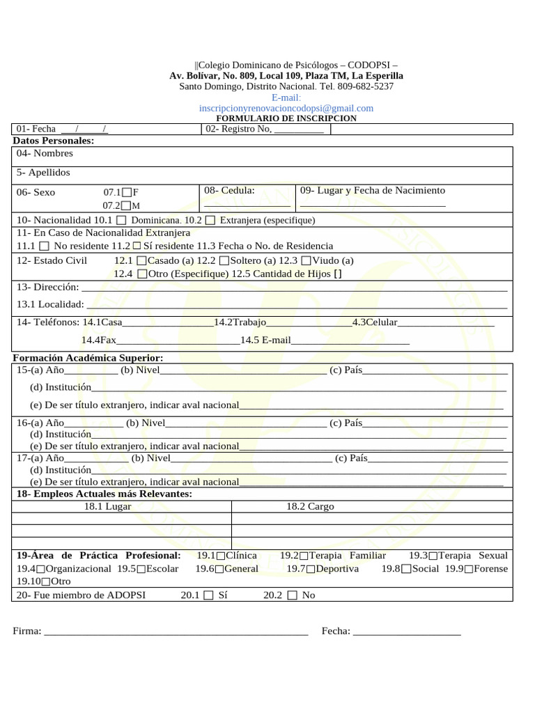Inscripción en el CODOPSI: Requisitos y Formulario | PDF | Ley común ...