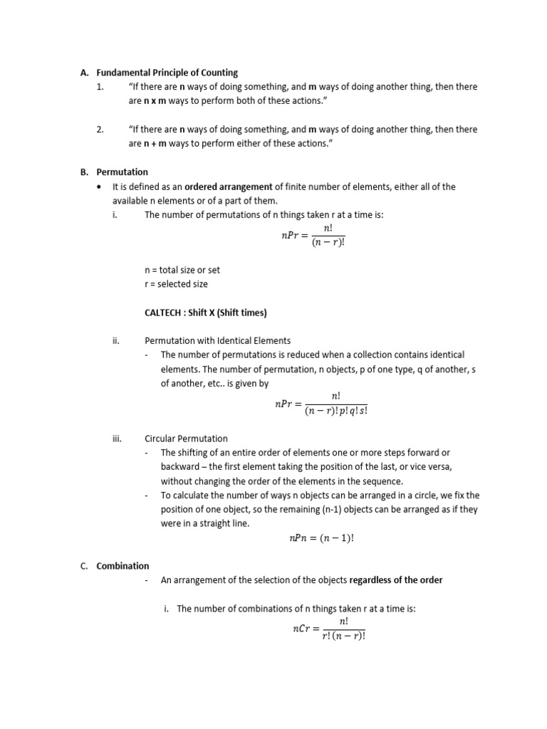 Counting Principles Permutation Combination | PDF