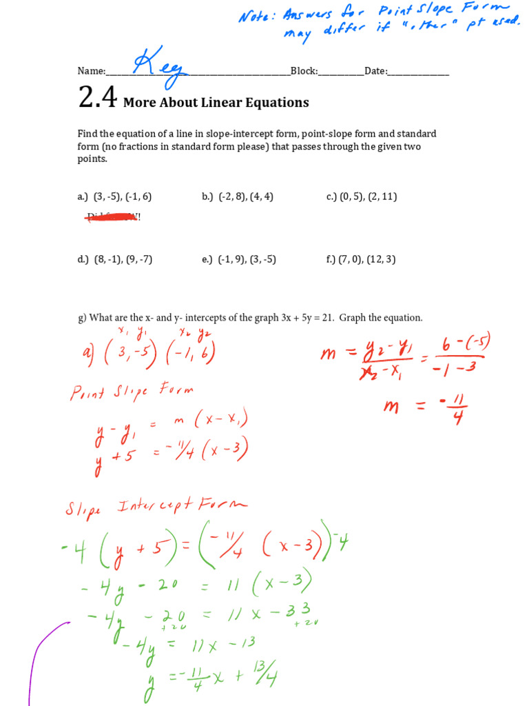 2.4 Classwork Key | PDF