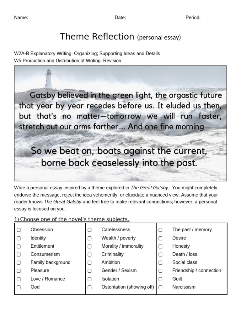 The Great Gatsby - Final Assessment (Themes) | PDF