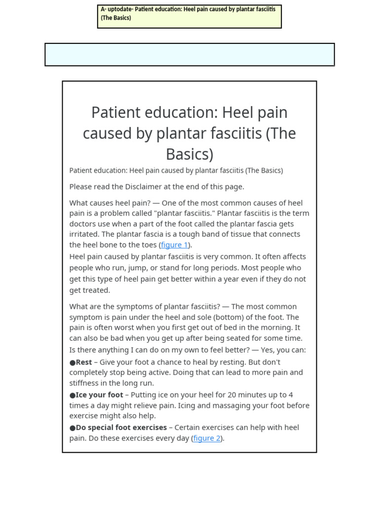 A - Uptodate - Patient Education Heel Pain Caused by Plantar Fasciitis (The Basics) | PDF | Foot ...