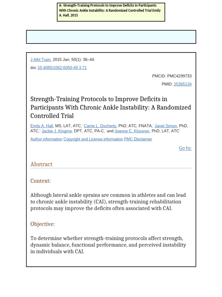A- Strength-Training Protocols to Improve Deficits in Participants With Chronic Ankle ...